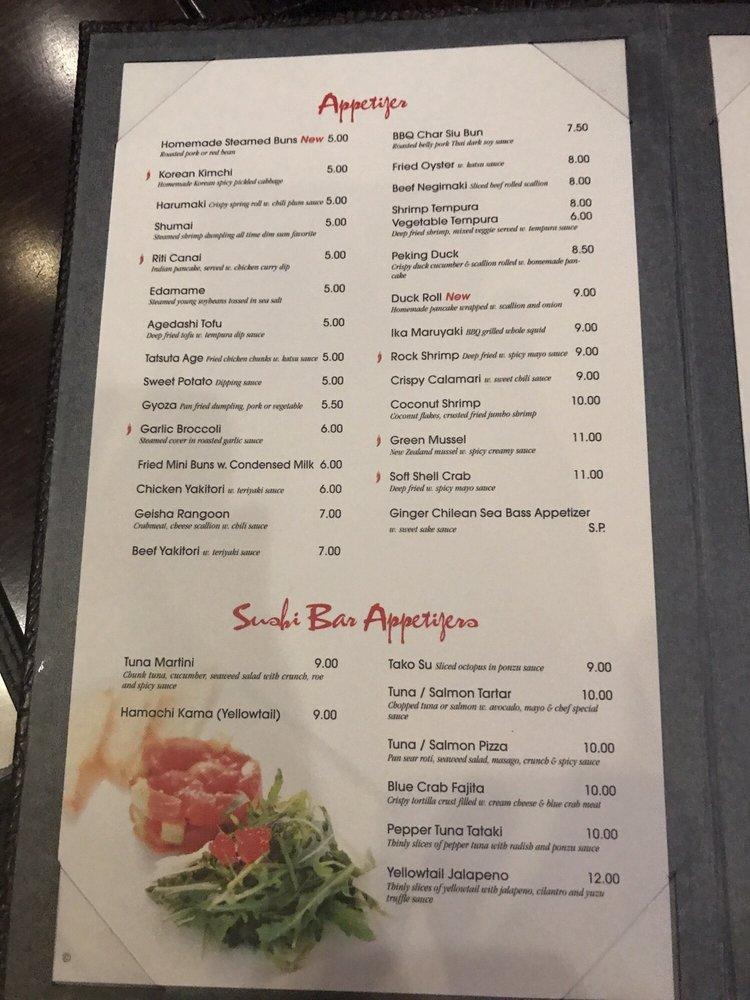 Menu at Geisha restaurant, New York City, Broadway