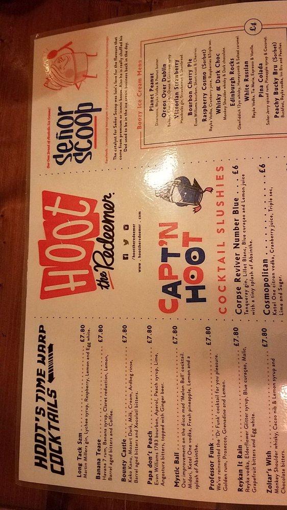 Menu at Hoot The Redeemer pub & bar, Edinburgh