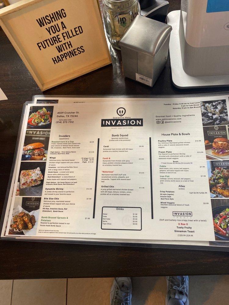 Menu at INVASION restaurant, Dallas