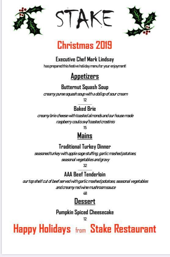 Menu at Stake Restaurant, Yellowknife