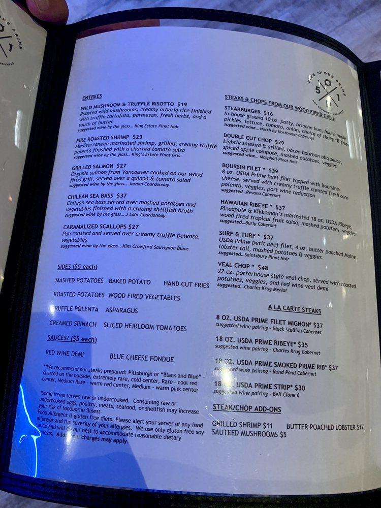 Menu at 501 Prime pub & bar, Hot Springs