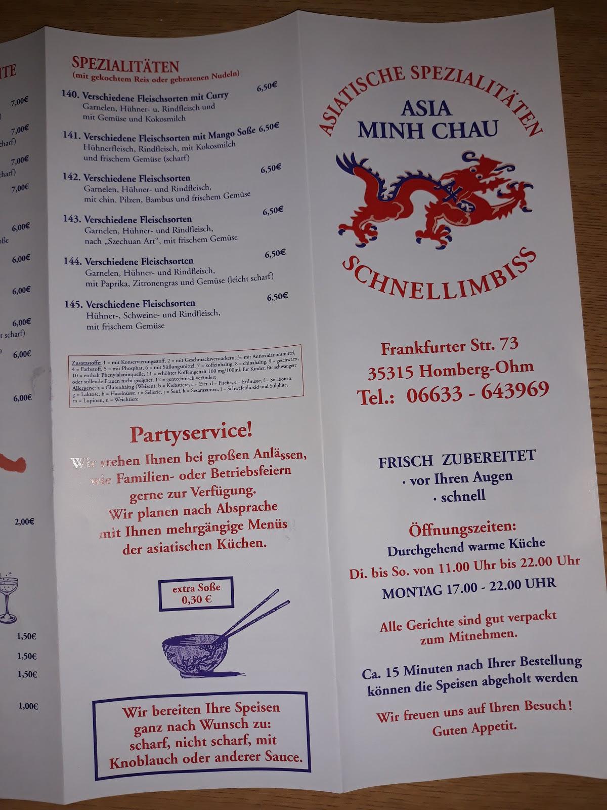 Menu at Asia Minh Chau restaurant, Homberg