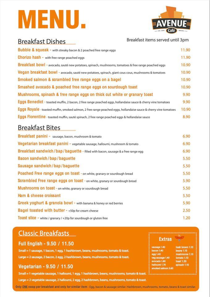 Menu at Avenue Cafe, Emersons Green, St Lukes House Emerson Way