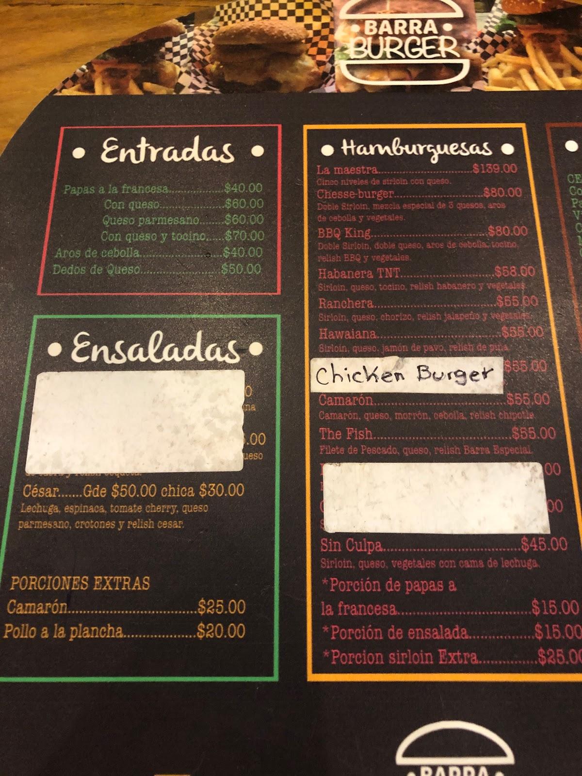 Menu at Barra Burguer, Rincón de Guayabitos