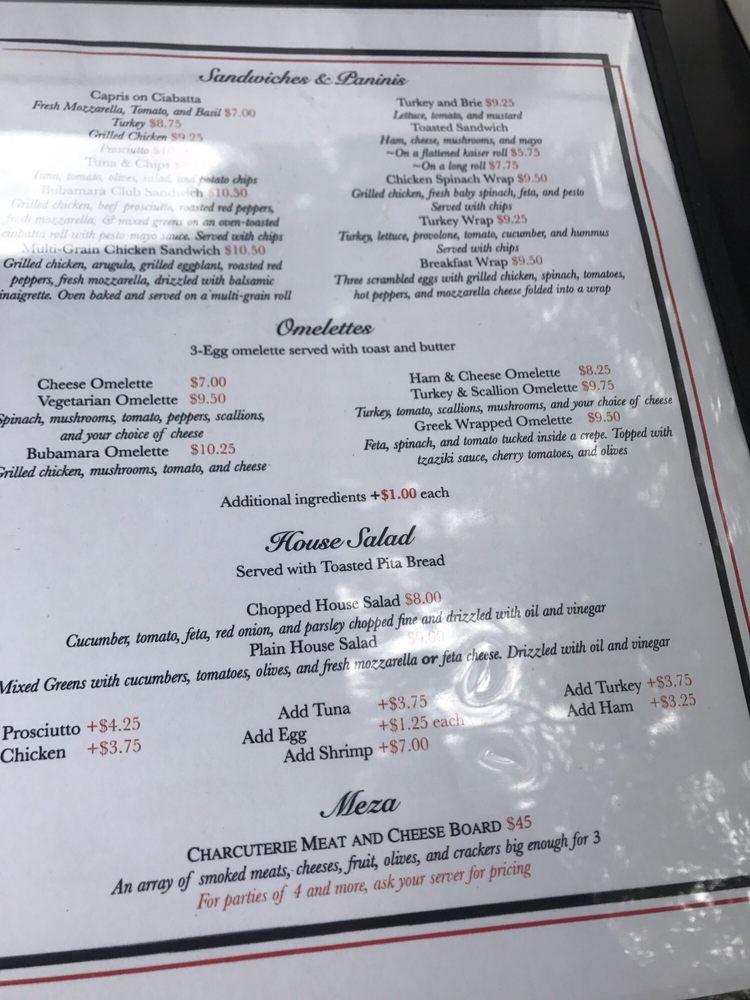 Menu at Cafe Bubamara, Clifton