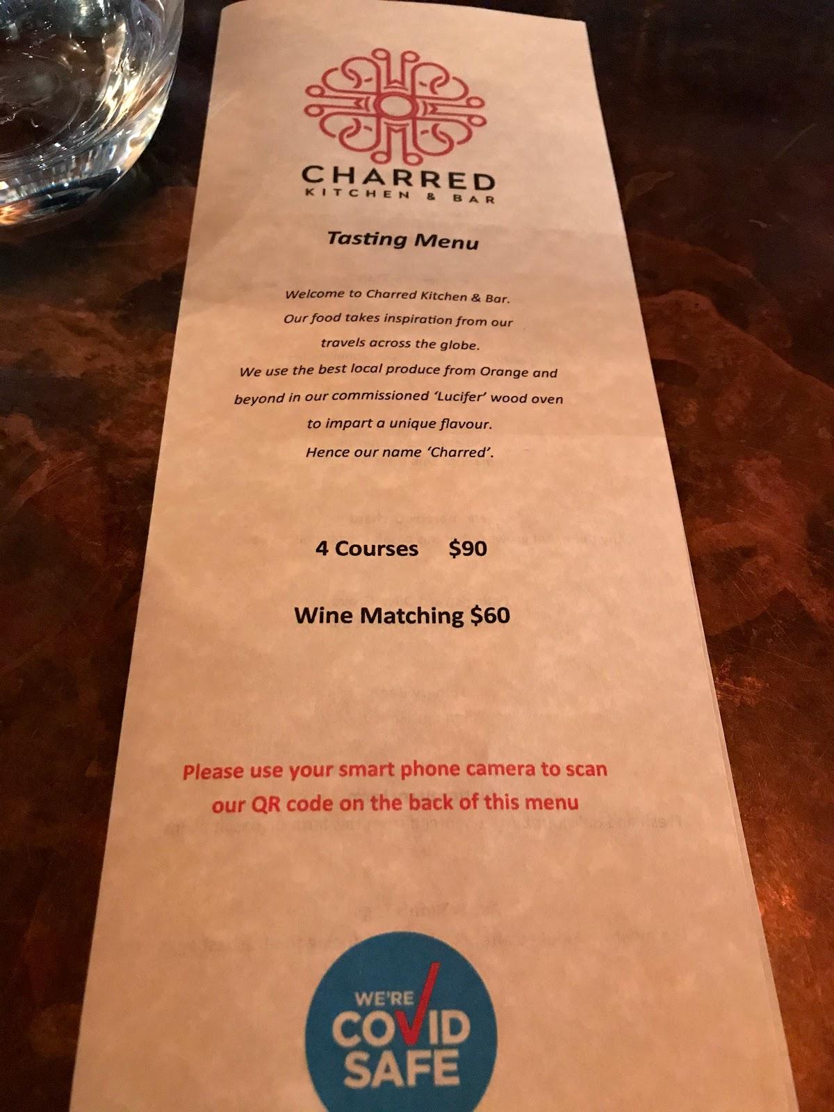 Menu at Charred Kitchen & Bar, Orange