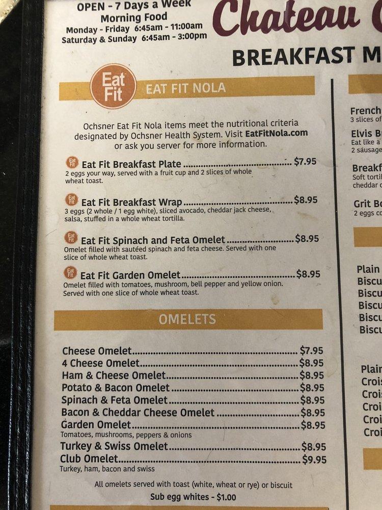 Menu at Chateau Cafe, New Orleans, 139 Allen Toussaint Blvd