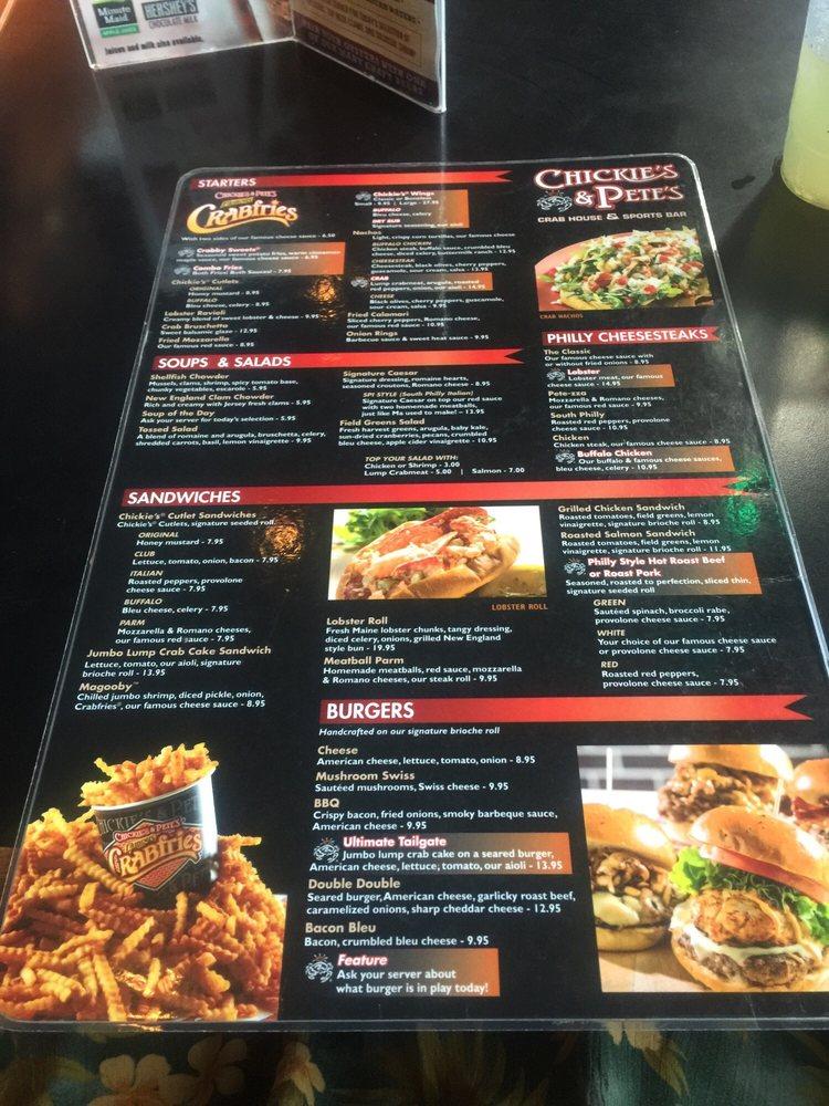 Menu at Chickie's & Pete's pub & bar, Atlantic City