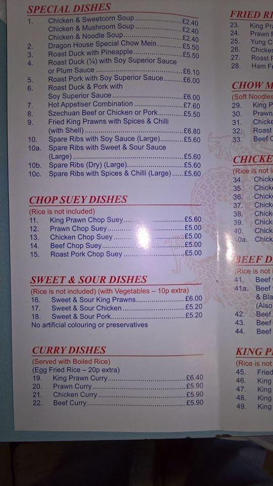 Menu at Dragon House fast food, Cheddar