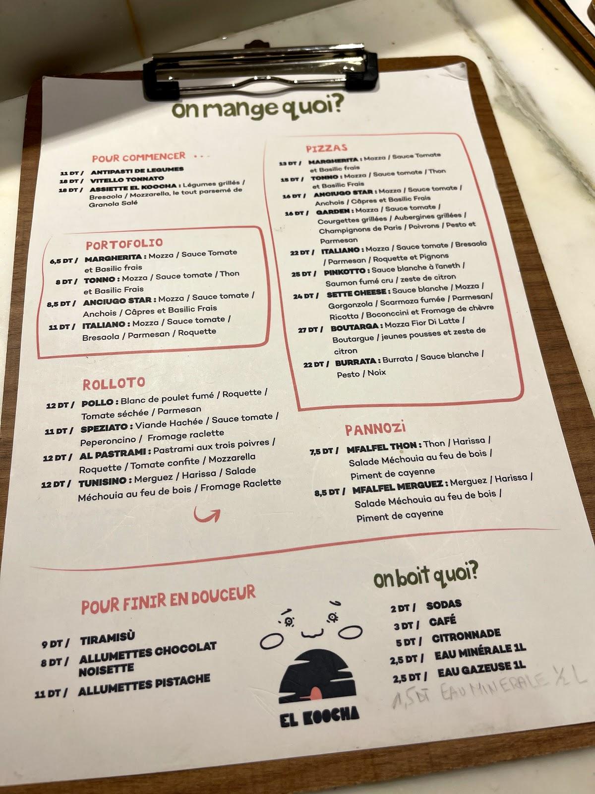 Menu au EL KOOCHA restaurant, Tunis