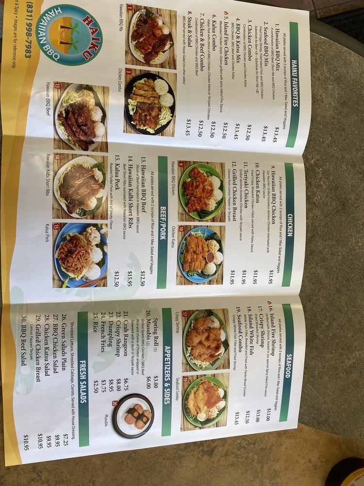 Menu at Haiku Hawaiian BBQ, Salinas