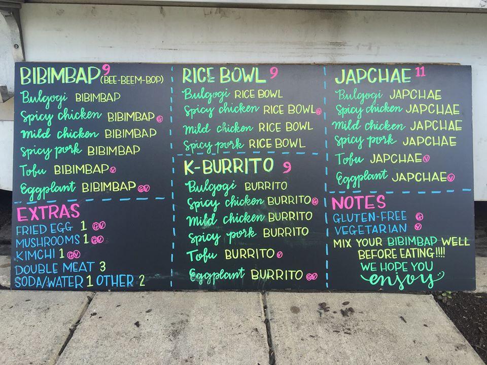 Menu at Koco Truck restaurant, Baltimore