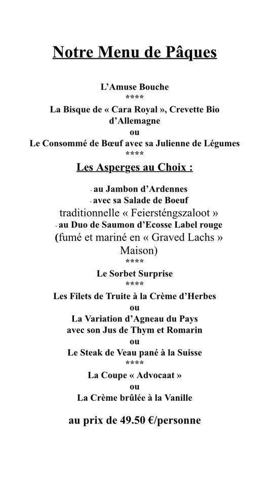 Menu at Restaurant Les Ecuries du Parc, Clervaux