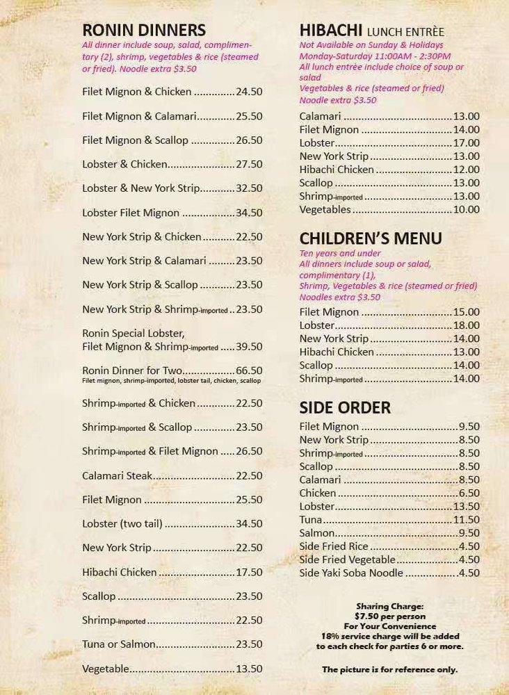 Menu at Ronin Steak & Sushi House restaurant, Ruston