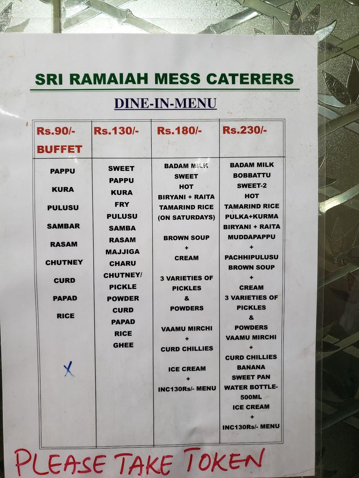 Menu at Sri Ramaiah Mess And Caterers, Vijayawada