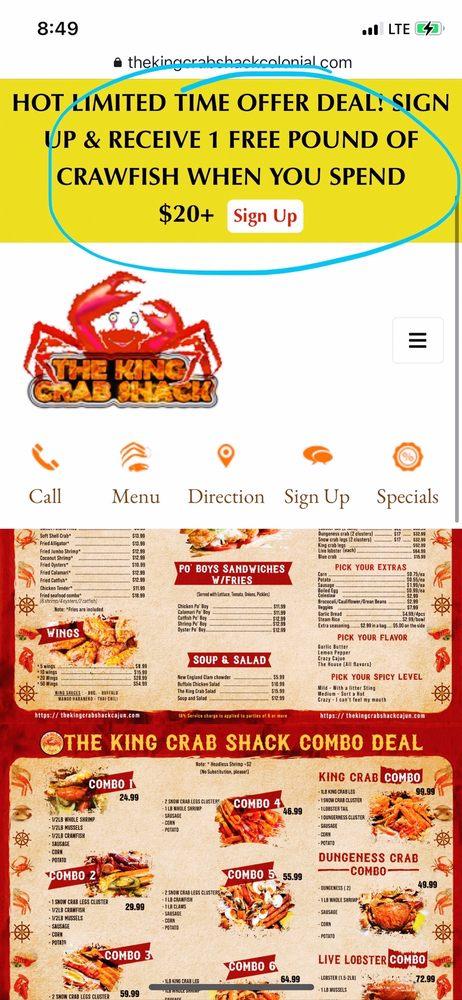 Menu at The King Crab Shack Colonial Drive restaurant, Orlando