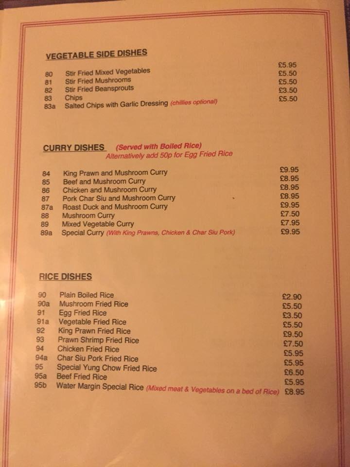 Menu at The Water Margin restaurant, Witney