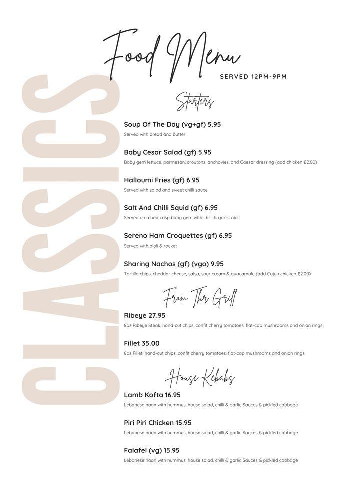 Menu at Westerton Arms pub & bar, Stirling