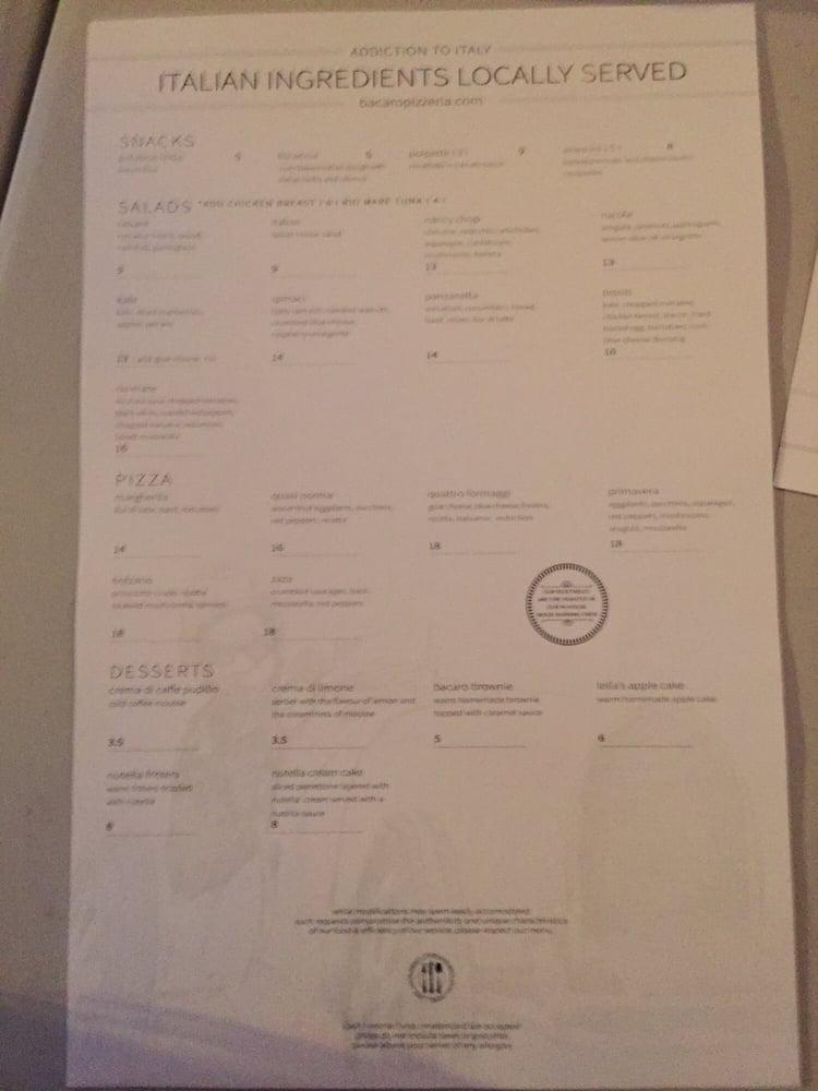 Menu at Bacaro Pizzeria - Monkland, Montréal, Monkland Ave