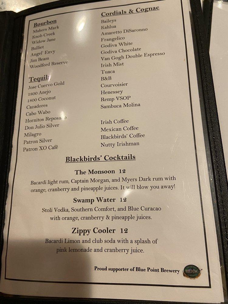 Menu at Blackbirds' Grille pub & bar, Sayville