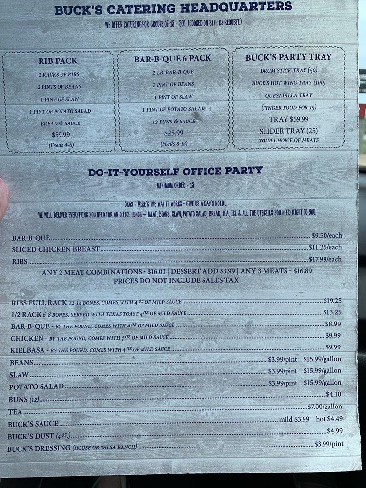 Menu at Bucks Bar, Corinth
