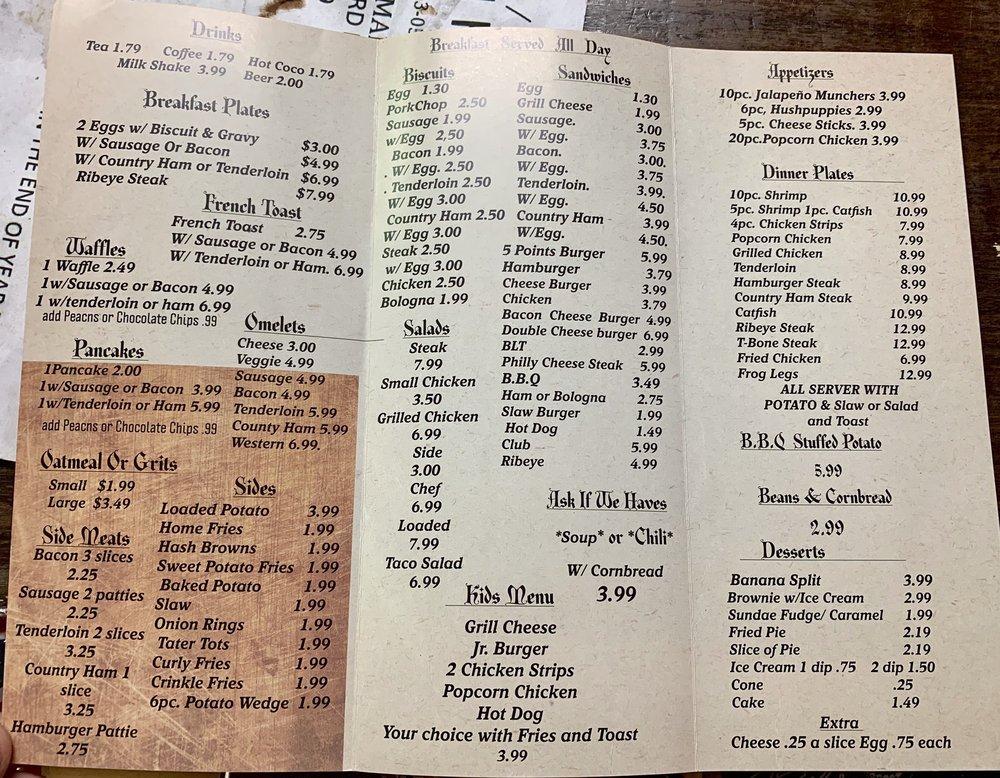 Menu at Five Points Market fast food, Pulaski