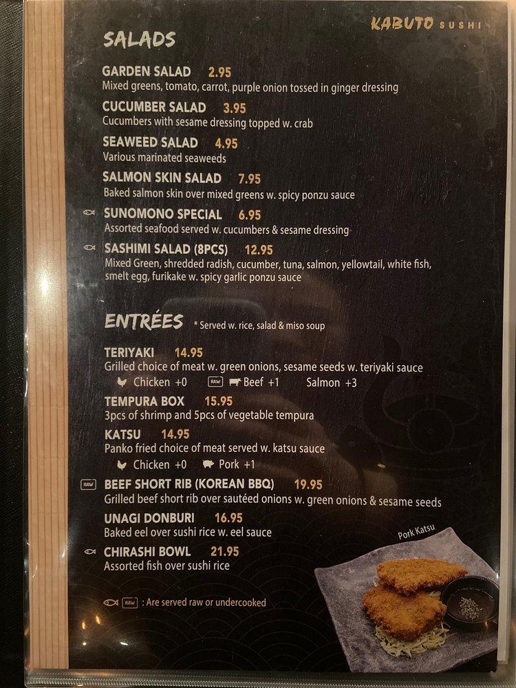 Menu at Kabuto Sushi restaurant, St. George