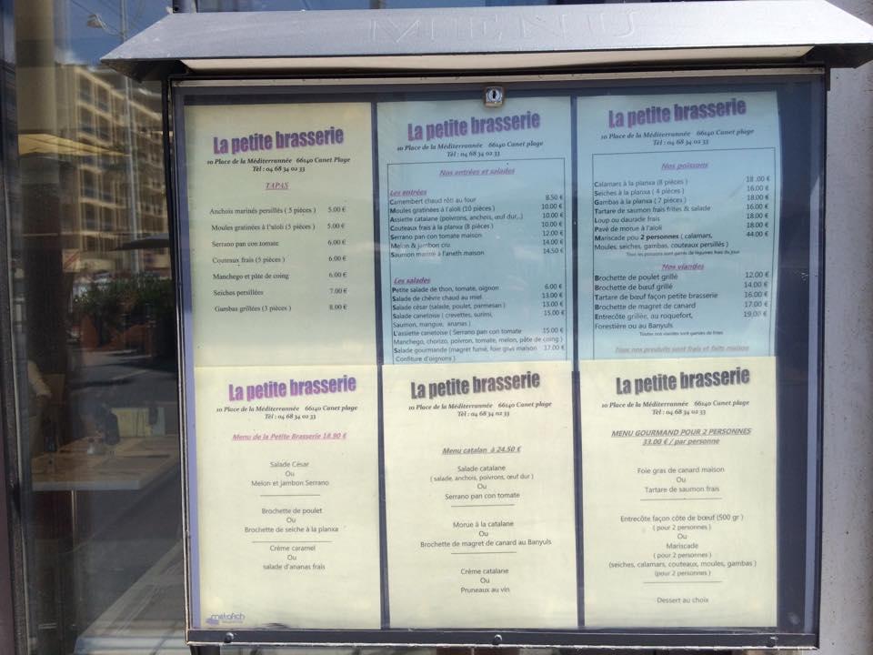Menu au La Petite Brasserie pub et bar, Canet-en-Roussillon, 10 Av. de ...