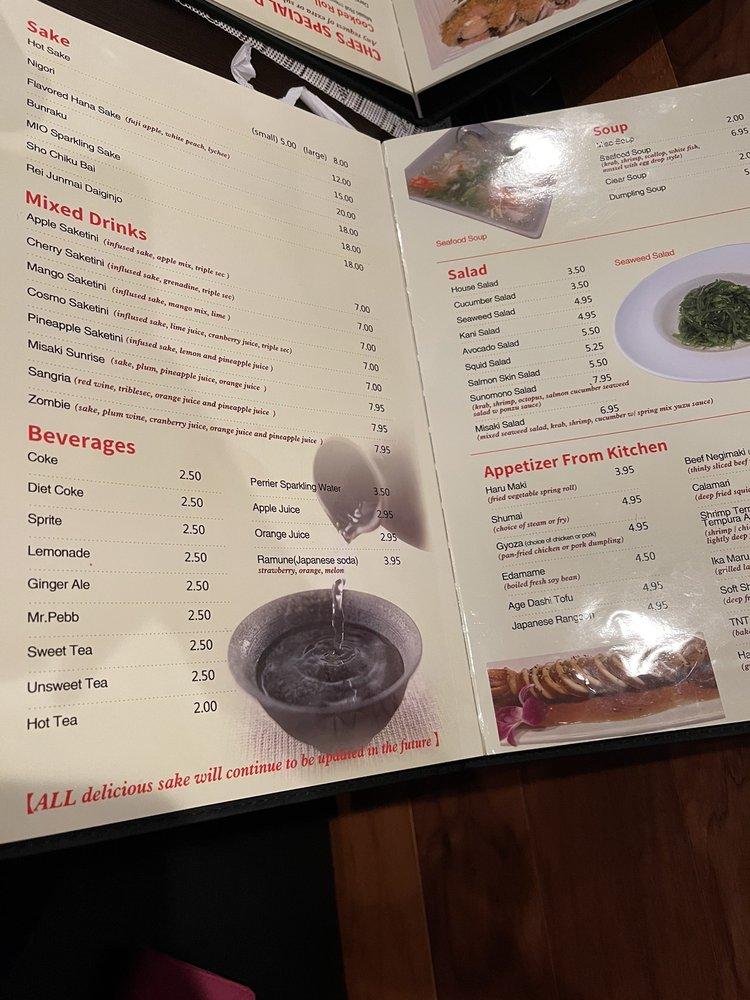 Menu at Misaki Sushi restaurant, Port Charlotte