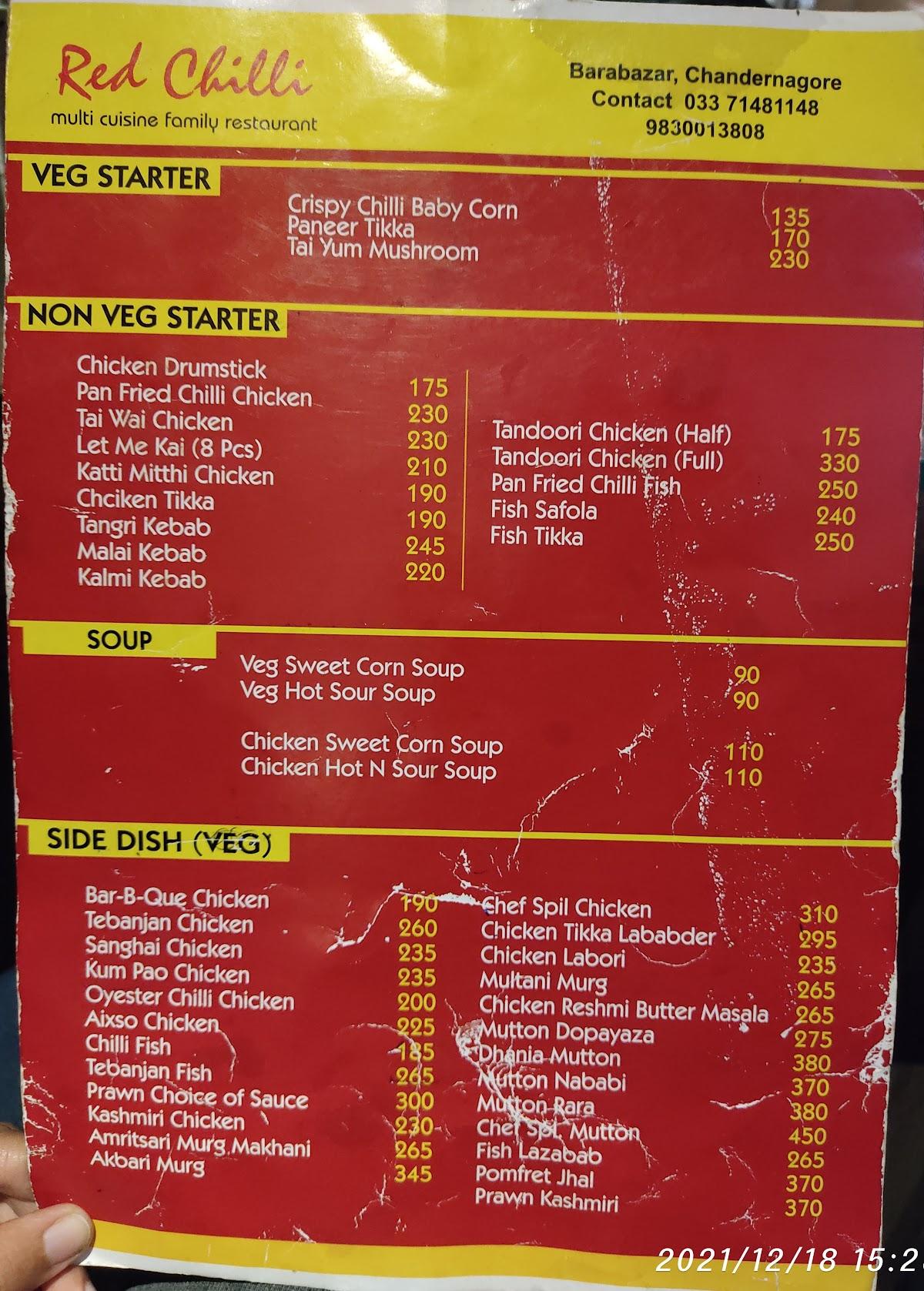 Menu at Red Chilli Chandannagar, Chandannagar