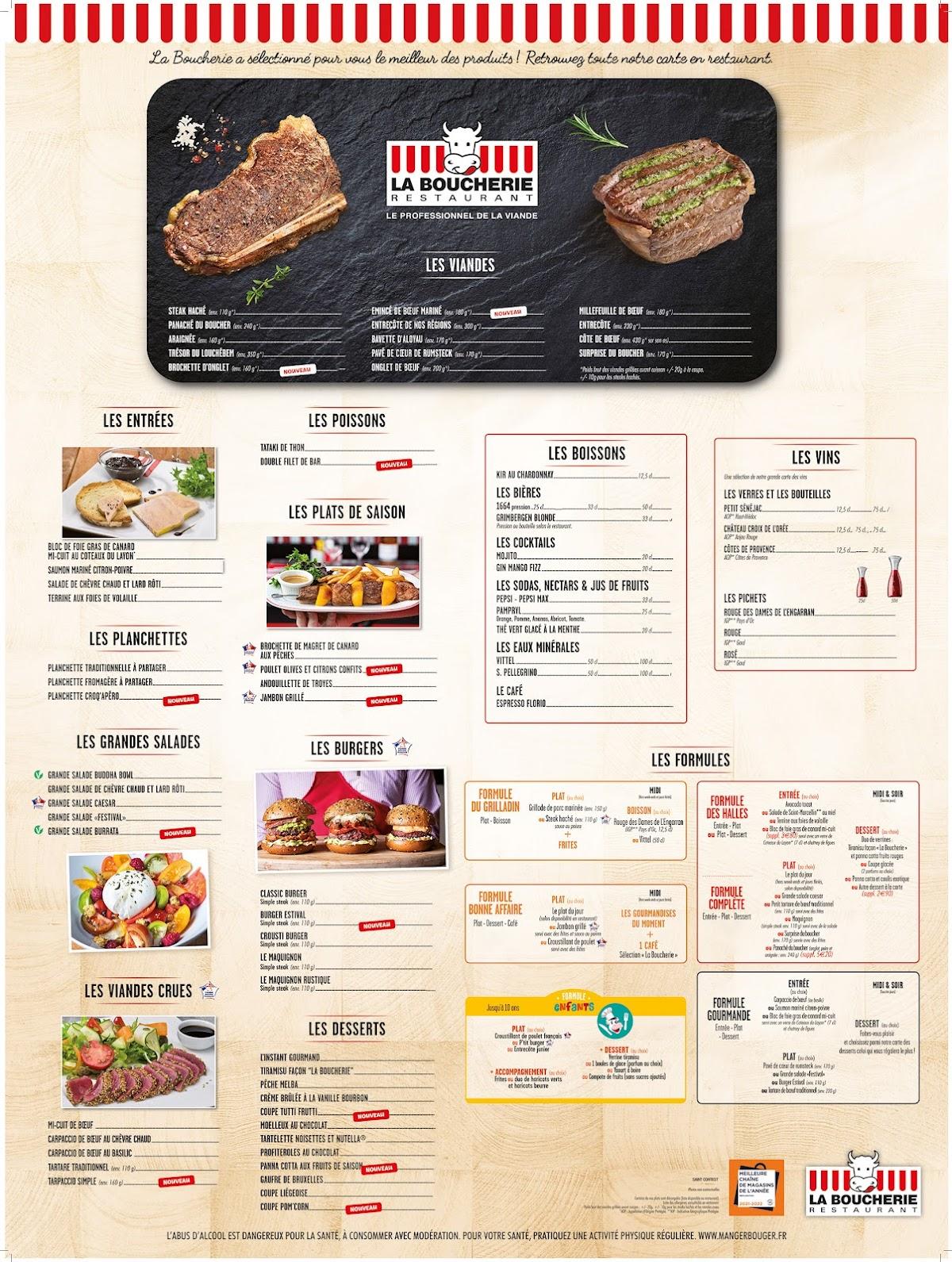 Carta de Restaurant La Boucherie, Aubière