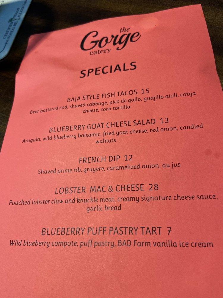 Carta del restaurante The Gorge Eatery, Weissport
