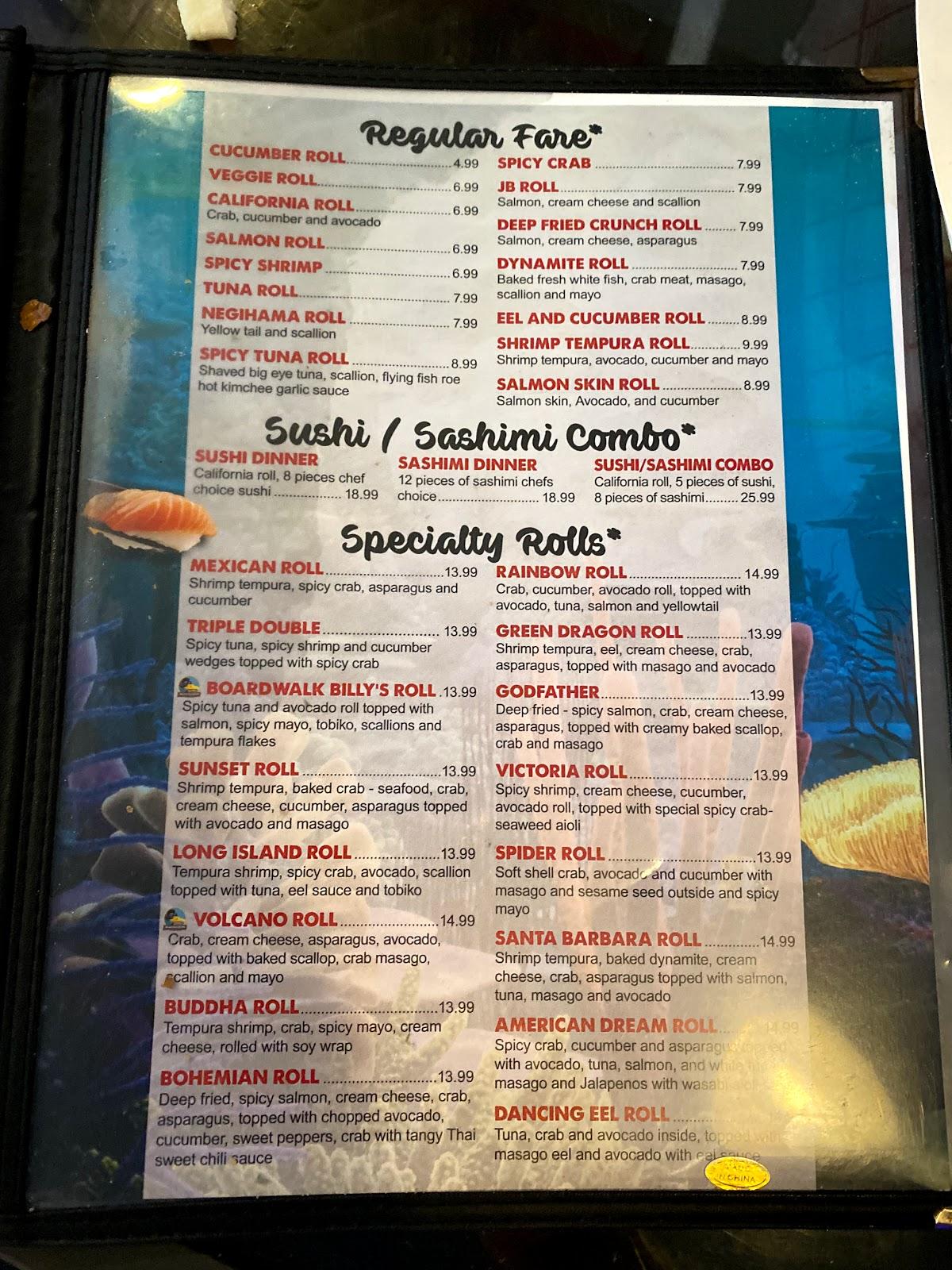 Menu at Boardwalk Billys pub & bar, North Myrtle Beach