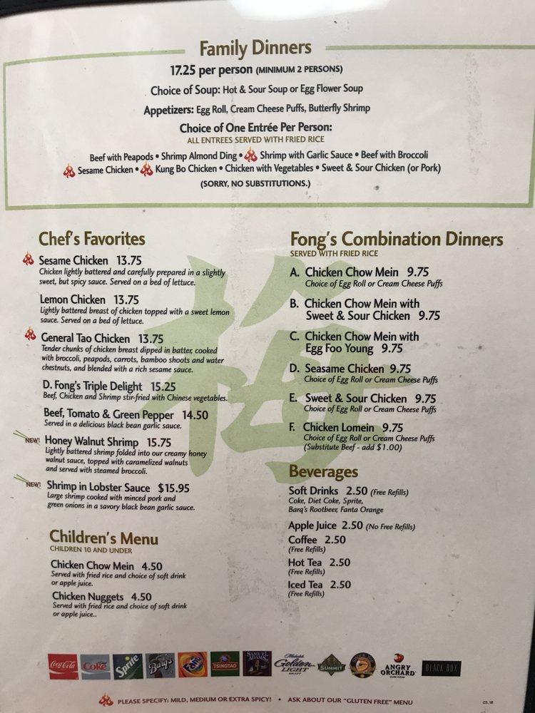 Menu at D. Fong's restaurant, Savage