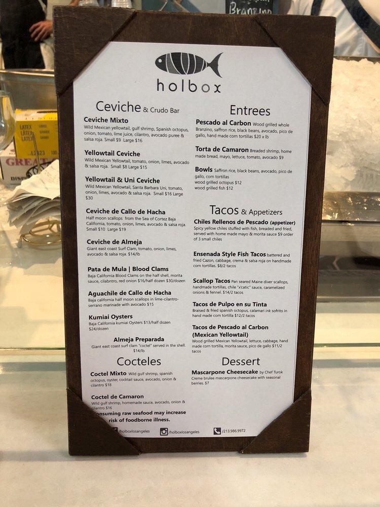 Menu at Holbox restaurant, Los Angeles