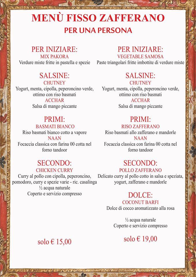 Menu at Zafferano restaurant, Florence, Via il Prato 9R