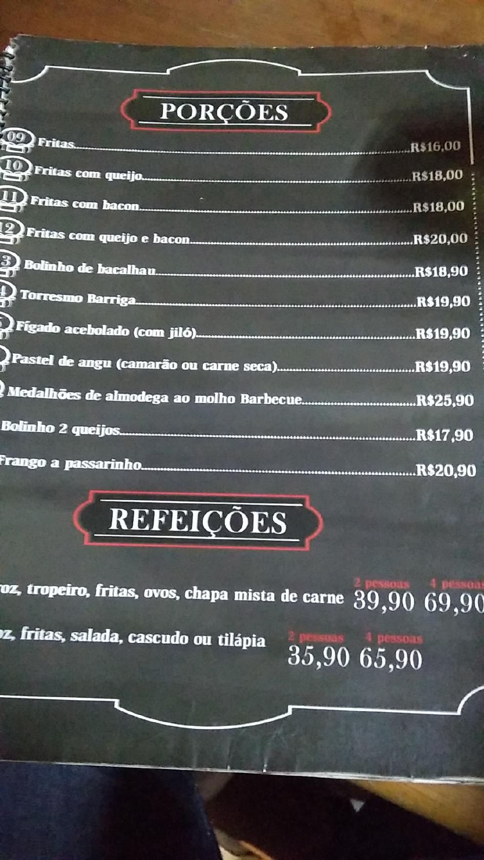 Carta de Restaurante Trem De Minas, Belo Horizonte