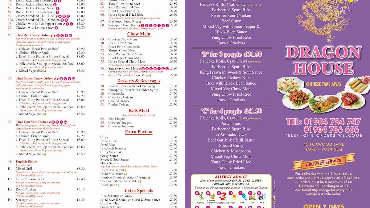 Menu at The Dragon House fast food, York
