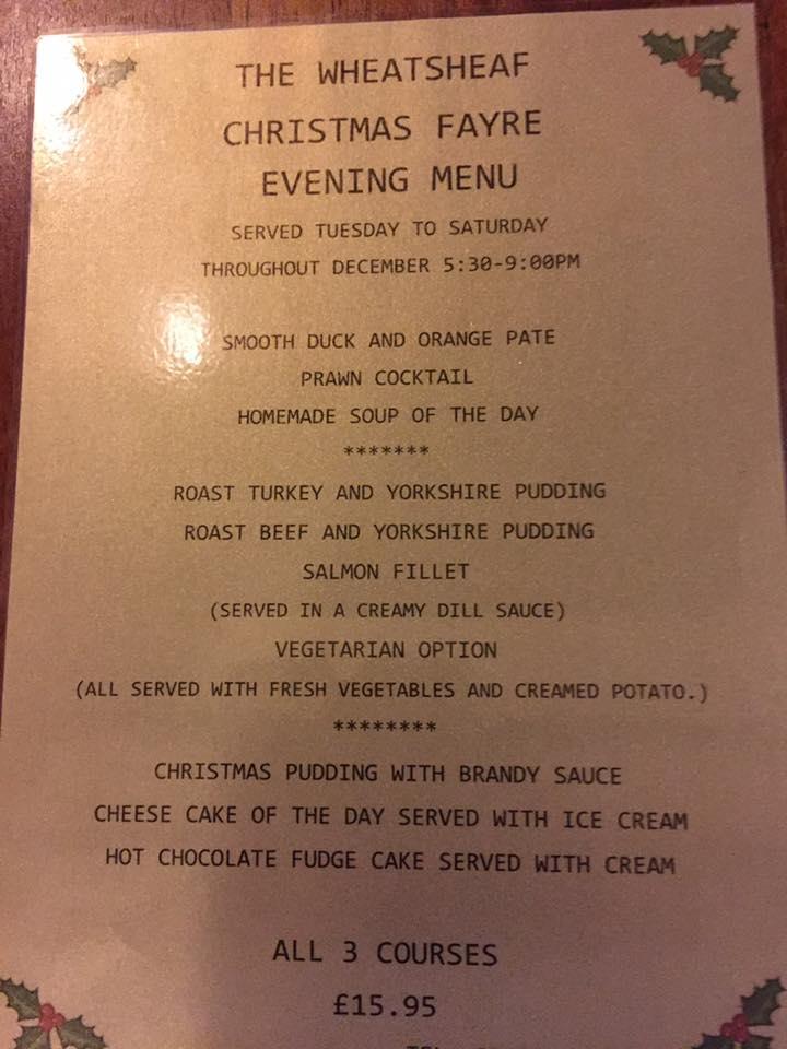 Menu at The Wheatsheaf Inn pub & bar, Hutton Rudby
