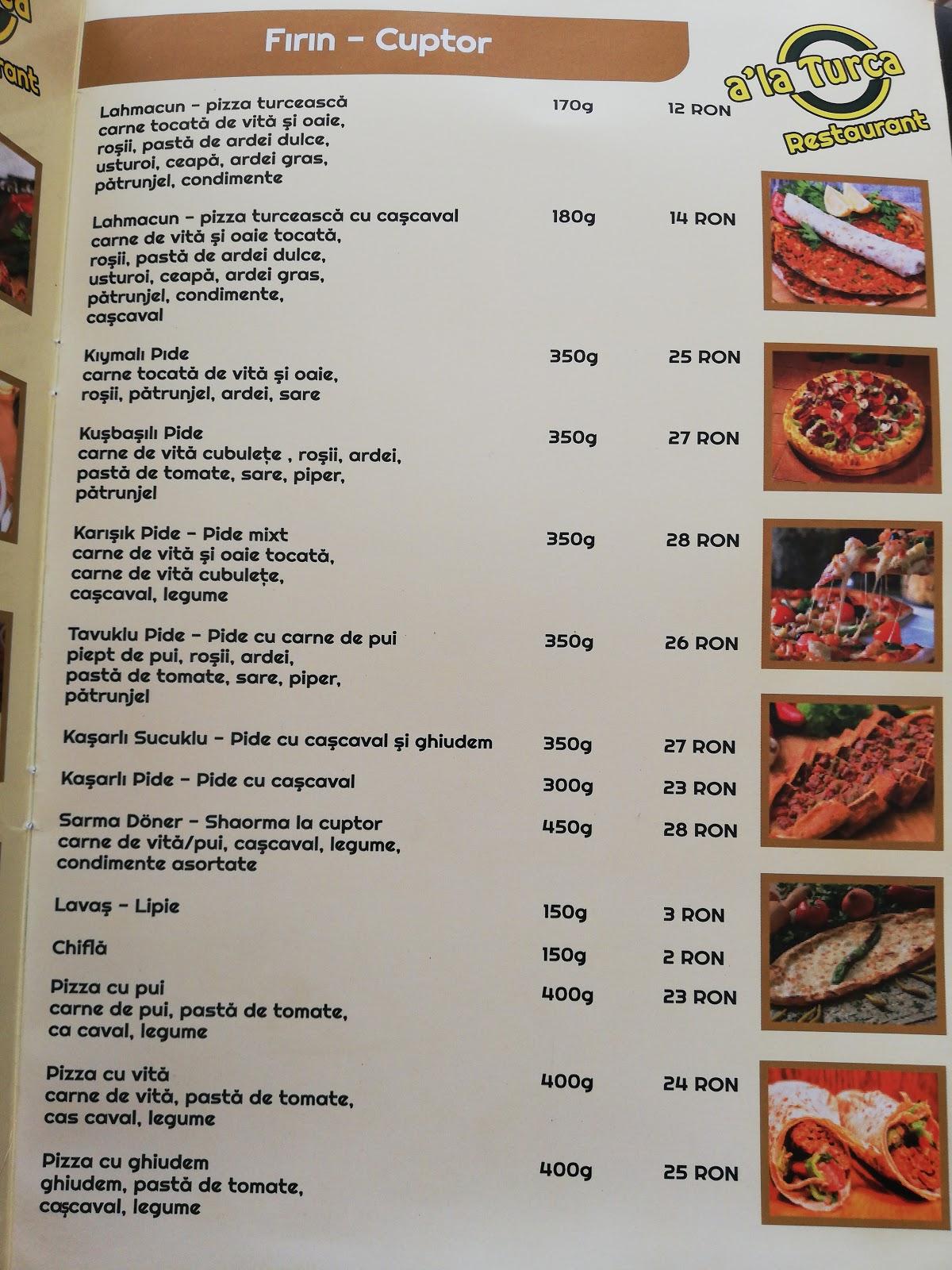 Menu at A La Turca restaurant Balotești, Bucharest