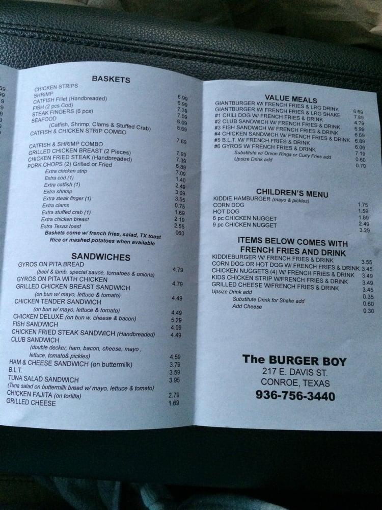 Menu at Burger Boy restaurant, Conroe, 217 E Davis St