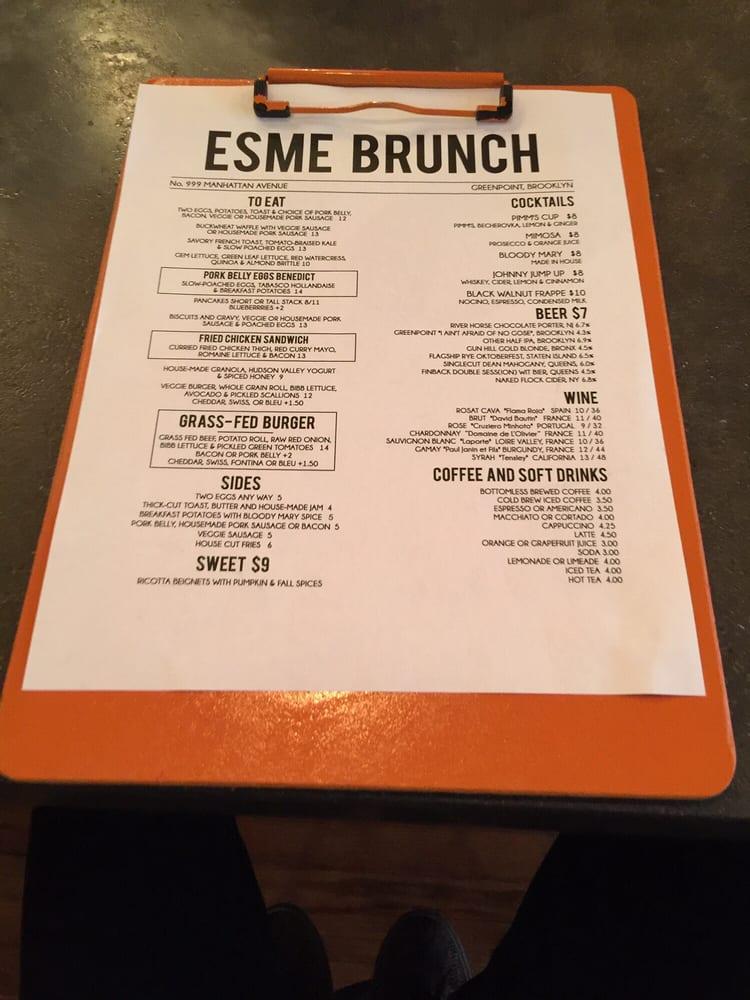 Carta del pub y bar Esme, Nueva York