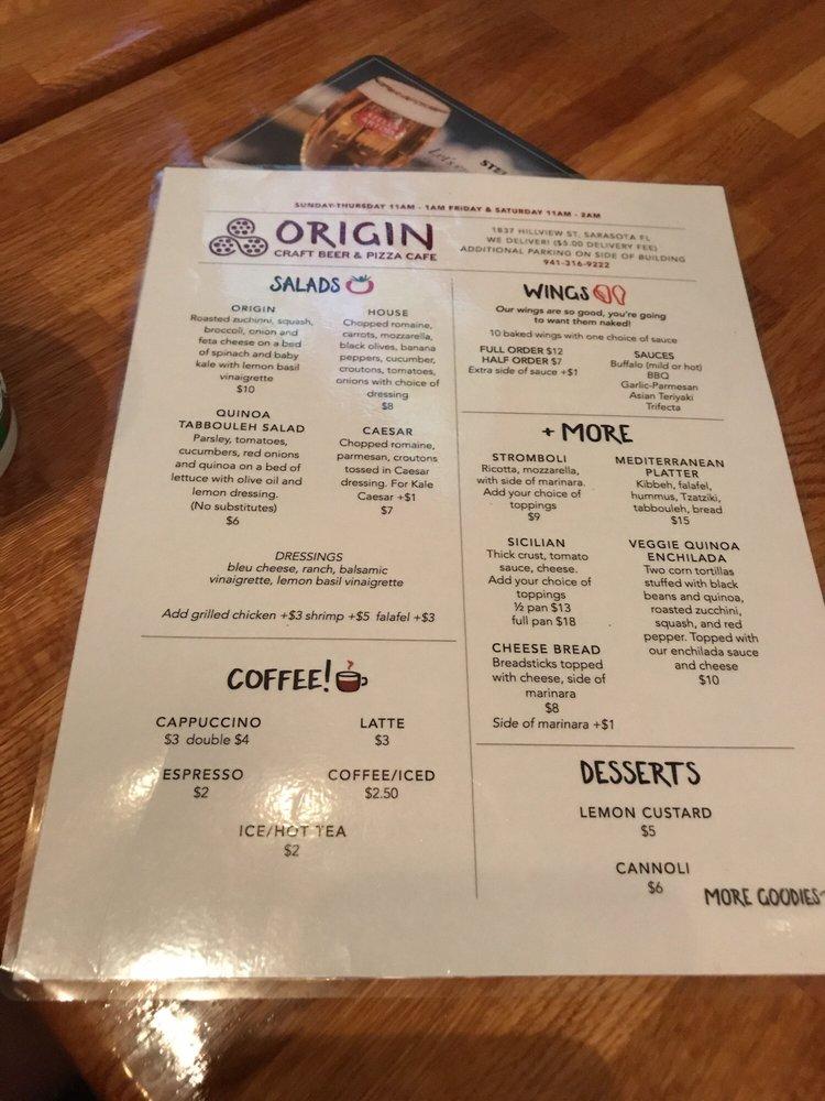 Menu at Origin Craft Beer & Pizza Cafe, Sarasota, Hillview St