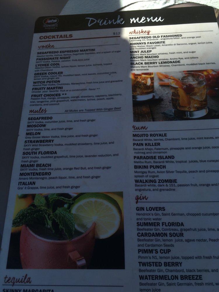 Menu at Segafredo L'Originale pub & bar, Miami Beach, Lincoln Rd