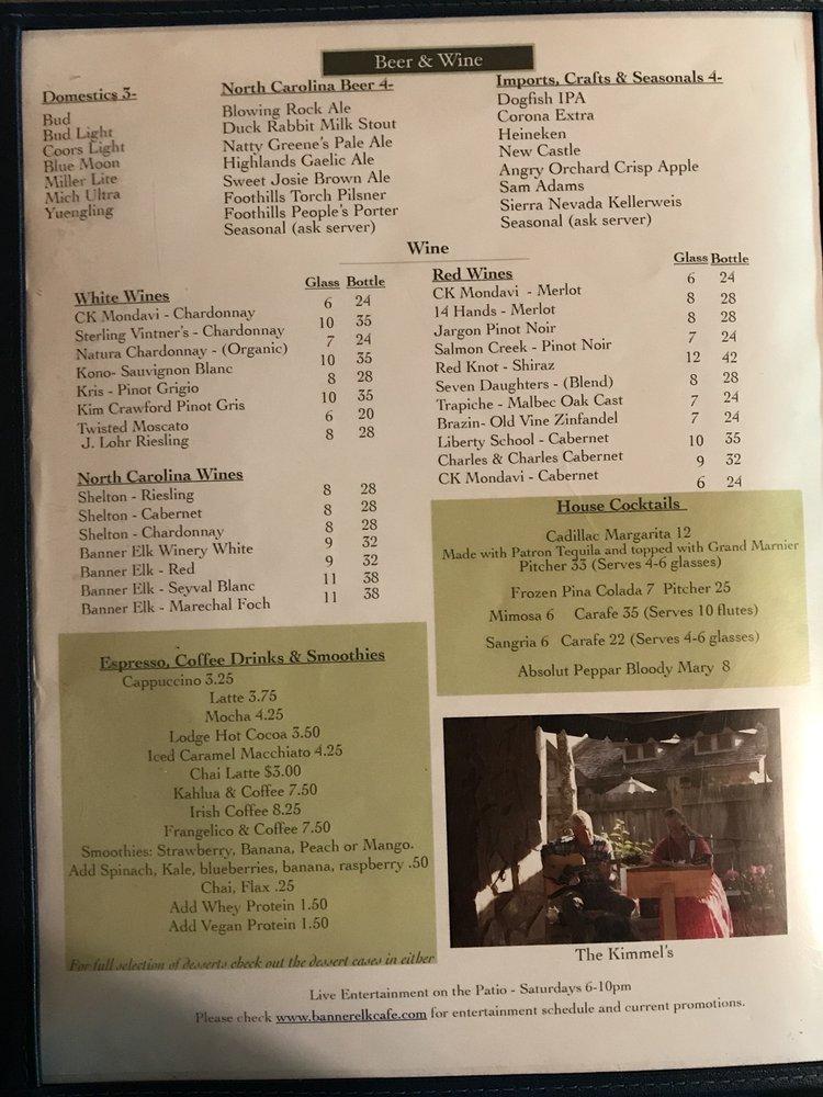 Menu at Banner Elk Cafe & Tavern, Banner Elk, 324 Shawneehaw Ave S ...