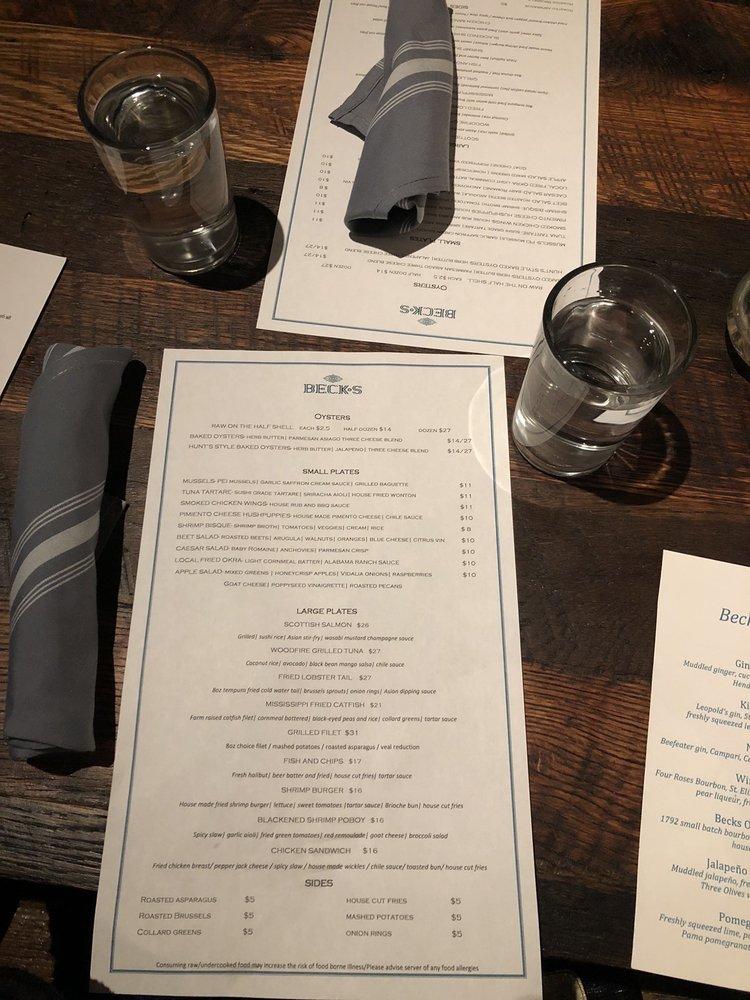 Menu at Beck's pub & bar, Augusta