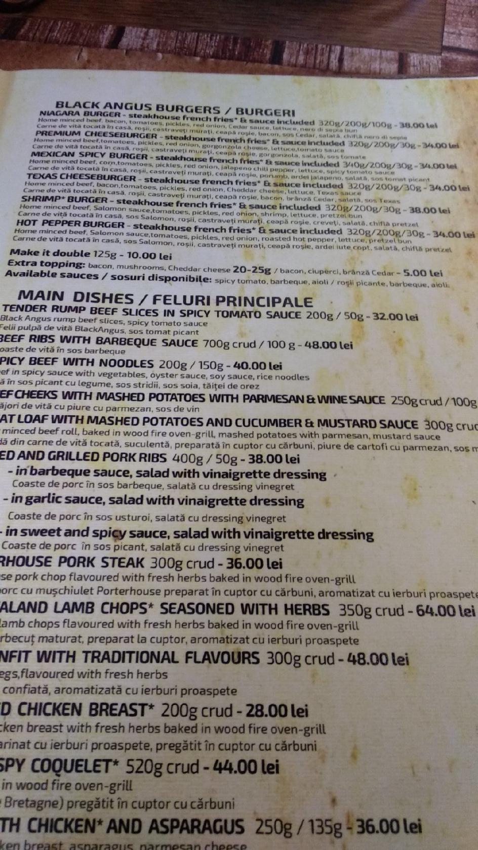 Menu at Benjamin Steakhouse & Bar, Sibiu