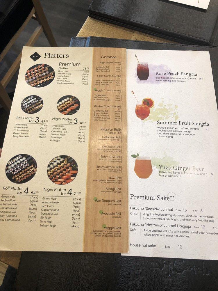 Menu at Big Catch Sushi Bar, Calgary