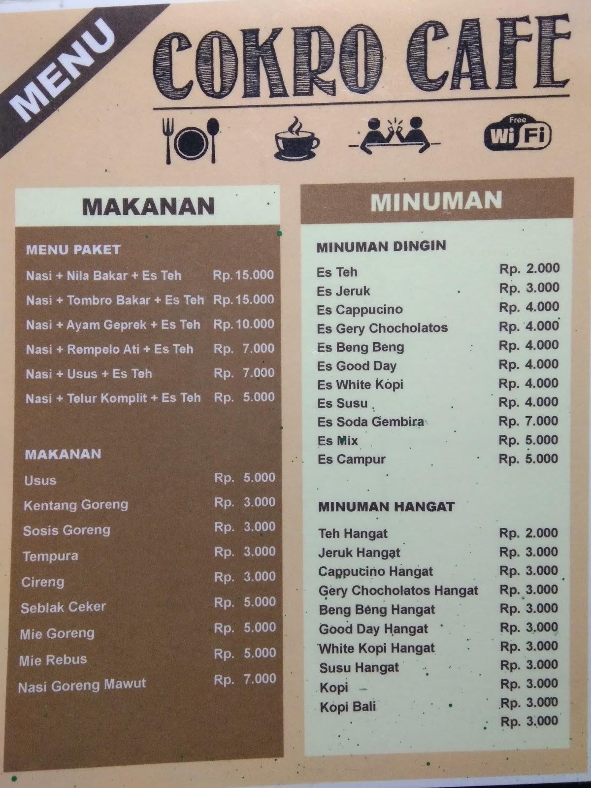 Menu at COKRO CAFE, Gendingan