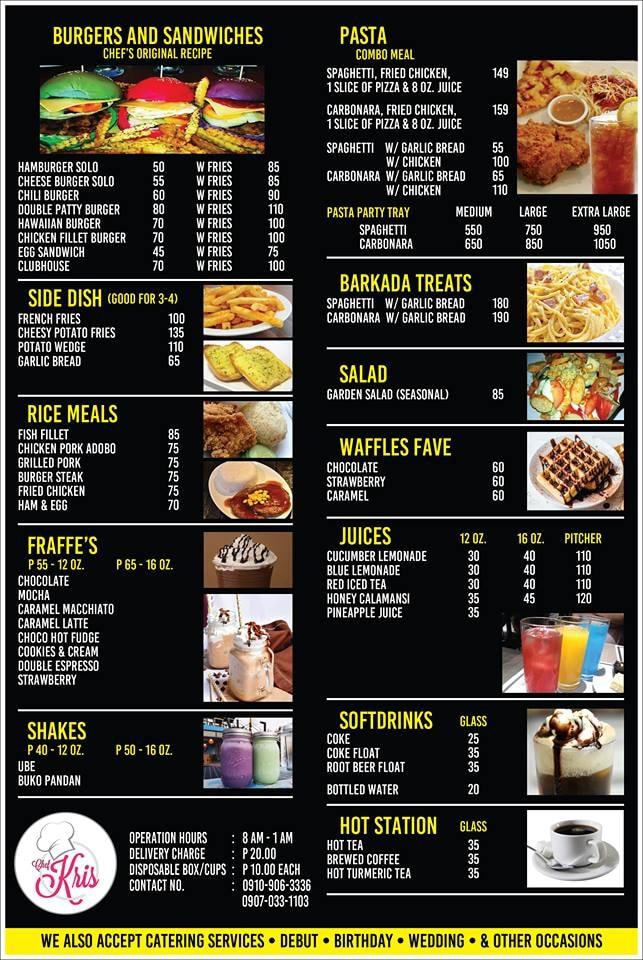 Menu at Chef Kris Cafe, Tagkawayan